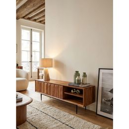 KADIMA DESIGN Lowboard Massivholz Modern Stil 123x42x35 cm mit zwei T&uuml;ren