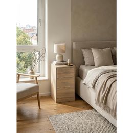 KADIMA DESIGN Nachttisch Holz 3 Schubladen Extra Hoch FOGGIA, Sonoma 38x35x68 cm