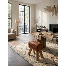 KADIMA DESIGN Sitzhocker &ndash; Echtleder/Massivholz, 40x48x27 cm, Turnbock-Design