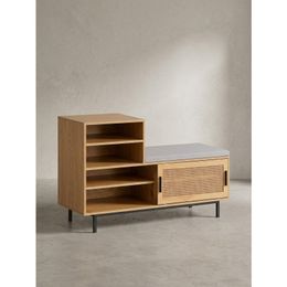 KADIMA DESIGN Schuhbank &ndash; Eiche-Dekor, 120x75,5x40 cm, Rattan-Elemente, Sitzbank gepolstert
