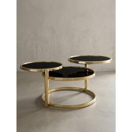 KADIMA DESIGN Couchtisch &ndash; Rund Glas Schwarz Gold Metall 58x43x58 cm