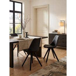KADIMA DESIGN Esszimmerstuhl 2er Set aus Kunstleder Schwarz mit Polsterung und schwarzen Beinen im skandinavischen Stil