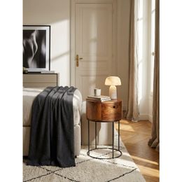 KADIMA DESIGN Nachttisch Mango Massivholz Metall Rund Schublade Stauraum, Dunkelbraun 40x40x60 cm