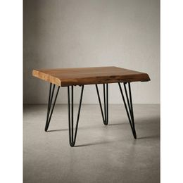 KADIMA DESIGN Couchtisch in Braun aus Massivholz mit Baumkante und Metallbeinen, 56x38x51cm