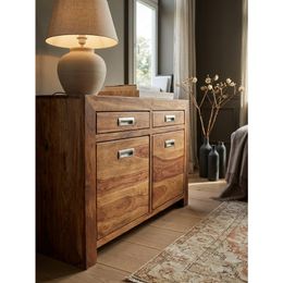 KADIMA DESIGN Sideboard &ndash; MUMBAI, Massivholz, 90 cm, 2 Schubladen, 2 T&uuml;ren, Landhausstil