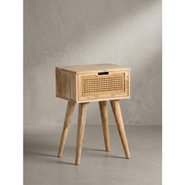 KADIMA DESIGN Nachttisch &ndash; Mango Massivholz/Rattan, 40x60x30 cm, Braun, 1 Schublade, Wiener Geflecht