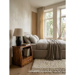 KADIMA DESIGN Nachttisch &ndash; Massivholz, 53 cm hoch, 1 Schublade & Ablage, Landhausstil