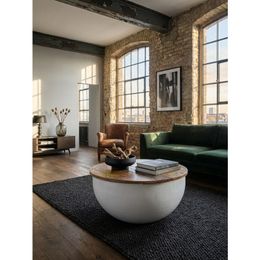 KADIMA DESIGN Couchtisch Wei&szlig; Massivholz Industrial Rund 60x34x60 cm mit Stauraum