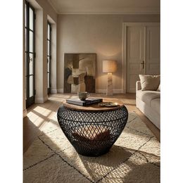 KADIMA DESIGN Couchtisch Schwarz Rund Massivholz Mango 60x60x45cm mit Stauraum