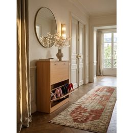 KADIMA DESIGN Schuhkipper Holz mit 2 Klappen und Ablage, Buche 75x24x87 cm