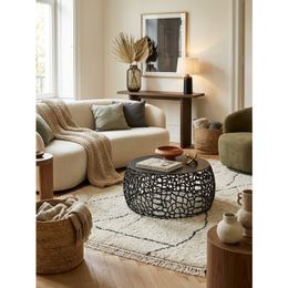 KADIMA DESIGN Couchtisch Aluminium Rund mit Ast-Struktur, Schwarz 66x66x30 cm