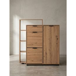 KADIMA DESIGN Schuhschrank &ndash; Eiche-Dekor, 98x110x30 cm, geschlossen, mit Schublade