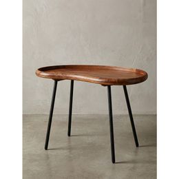 KADIMA DESIGN Couchtisch in Nierenform aus Massivholz mit Metallbeinen, Dunkelbraun 40x71x51 cm