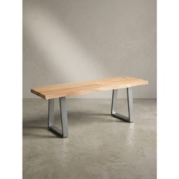KADIMA DESIGN Garderobenbank Massivholz Metall Baumkante, Akazie-Silber 120x40x46 cm