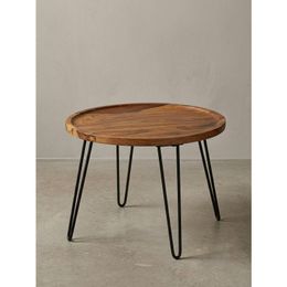 KADIMA DESIGN Couchtisch Rund Sheesham Massivholz Haarnadelbeine 60x45x60 cm