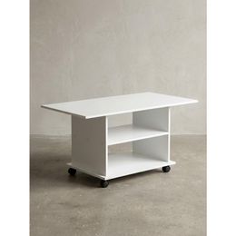 KADIMA DESIGN Couchtisch drehbar mit Rollen und Stauraum aus Holz, Wei&szlig; 54x95x51 cm