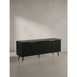 KADIMA DESIGN Lowboard Schwarz Eiche-Dekor Modern Stil 150x60x39 cm mit T&uuml;ren