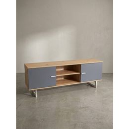 KADIMA DESIGN TV-Lowboard mit Eiche-Dekor und 2 T&uuml;ren, modern, Braun-Grau 150x40x55 cm