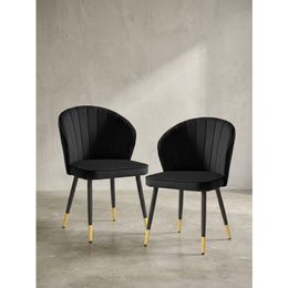 KADIMA DESIGN Esszimmerstuhl 2er Set Samtbezug mit Metallgestell Schalenform Skandinavisch gepolstert, Schwarz 53x55x83 cm
