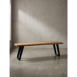 KADIMA DESIGN Esszimmerbank Massivholz Metall Baumkante U-Beine, Akazie 180x40x46 cm