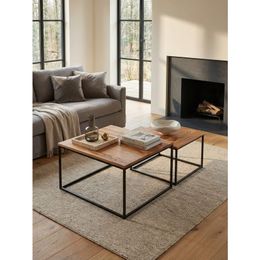 KADIMA DESIGN Couchtisch Set &ndash; 2-teilig Eckig Akazie Massivholz Metallgestell