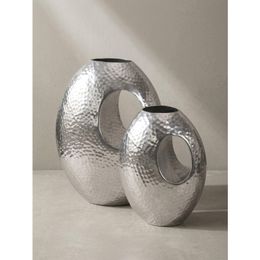 KADIMA DESIGN Vase 2er Set Aluminium mit Tragegriff Hammerschlag Modern Handgefertigt, Silbern 29x17x39 cm
