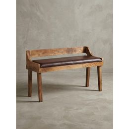 KADIMA DESIGN Sitzbank &ndash; Leder/Massivholz, 108x63x43 cm, Braun, mit Lehne