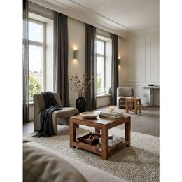 KADIMA DESIGN Couchtisch MUMBAI aus Massivholz &ndash; Landhausstil im kompakten Design, Dunkelbraun 60x60x45 cm