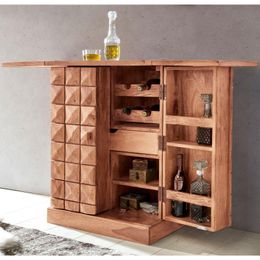 KADIMA DESIGN Hausbar aus Massivholz mit Klappfunktion und Stauraum f&uuml;r Flaschen und Gl&auml;ser, Akazie 65x50x91 cm