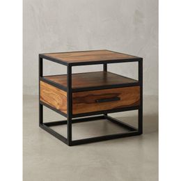 KADIMA DESIGN Nachttisch &ndash; Massivholz/Metall, 50x45x45 cm, Schublade, Industrial-Stil