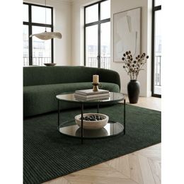 KADIMA DESIGN Couchtisch Glas/Metall Rund Modern 80x80x45 cm mit Stauraum & Ablagefach