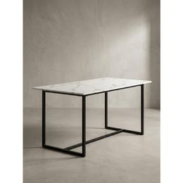 KADIMA DESIGN Esstisch Marmoroptik Metall Rechteckig Modern Klein, Wei&szlig; 180x90x76 cm