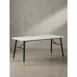 KADIMA DESIGN Esstisch Marmoroptik Metall Rechteckig Modern Klein, Wei&szlig; 160x80x76 cm
