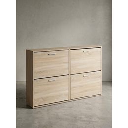 KADIMA DESIGN Schuhschrank Holz mit 4 F&auml;chern und Ablage, Sonoma 120x24x81 cm