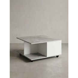 KADIMA DESIGN Couchtisch mit Rollen, 2 Schubladen und F&auml;chern, Hellgrau 70x70x36 cm