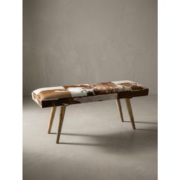 KADIMA DESIGN Sitzbank &ndash; Fell/Massivholz, 120x40x52 cm, Braun, ohne Lehne