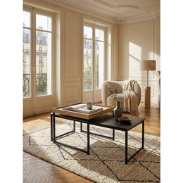 KADIMA DESIGN Couchtisch 2er Set Holz Metall Eckig Modern, Schwarz-Beige 110x60x45 cm