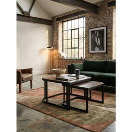 KADIMA DESIGN Couchtisch 2er Set Mango Massivholz Metall Rund Industrial Hell, Dunkelbraun 60x60x40 cm