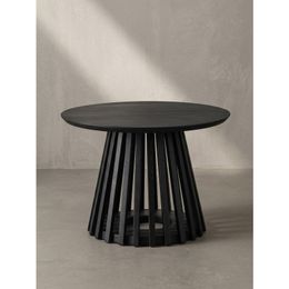 KADIMA DESIGN Couchtisch Schwarz Massivholz Mango Rund 60x60x41 cm mit Gittergestell Modern