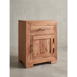 KADIMA DESIGN Nachttisch Massivholz Schublade T&uuml;r Boxspringbett MUMBAI, Akazie 50x40x60 cm