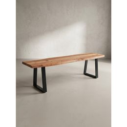 KADIMA DESIGN Esszimmerbank Massivholz Metall Baumkante ohne Lehne, Akazie 140x40x46 cm