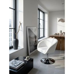 KADIMA DESIGN Loungesessel im Cocktail-Stil aus Kunstleder, h&ouml;henverstellbar und drehbar mit Chromfu&szlig;, Wei&szlig; 62x55x84 cm