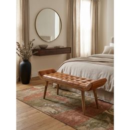 KADIMA DESIGN Sitzbank &ndash; Leder/Massivholz, 125x50x38 cm, Chesterfield-Design, ohne Lehne