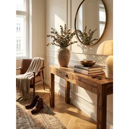 KADIMA DESIGN Konsolentisch Massivholz Schublade Landhausstil MUMBAI, Akazie 40x120x70 cm