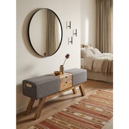 KADIMA DESIGN Sitzbank &ndash; Stoff/Massivholz, 120x56x30 cm, Grau, mit Schubladen, Turnbock-Design