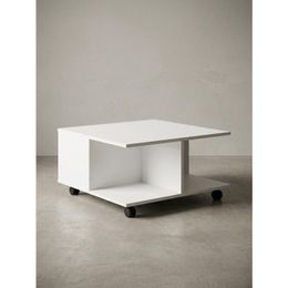 KADIMA DESIGN Couchtisch mit Rollen, 2 Schubladen und F&auml;chern, Wei&szlig; 70x70x36 cm
