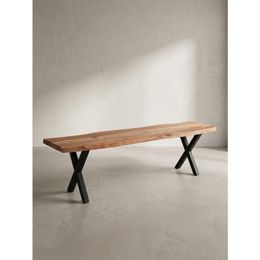 KADIMA DESIGN Esszimmerbank Massivholz Metall Baumkante X-Beine, Akazie 160x40x46 cm