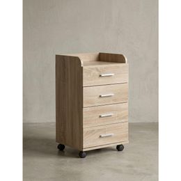 KADIMA DESIGN Rollcontainer 4 Schubladen Modern Mit Rollen, Sonoma 40x33x71 cm