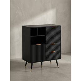 KADIMA DESIGN Sideboard &ndash; Schwarz/Eiche-Dekor, 77x97x40 cm, mit T&uuml;ren, Schubladen, Regal, Metallbeine