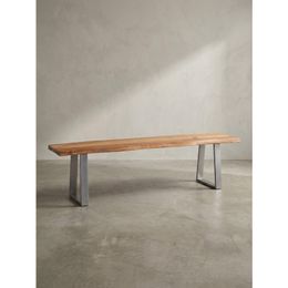 KADIMA DESIGN Esszimmerbank Massivholz Metall Baumkante Chromgestell, Akazie 160x40x46 cm
